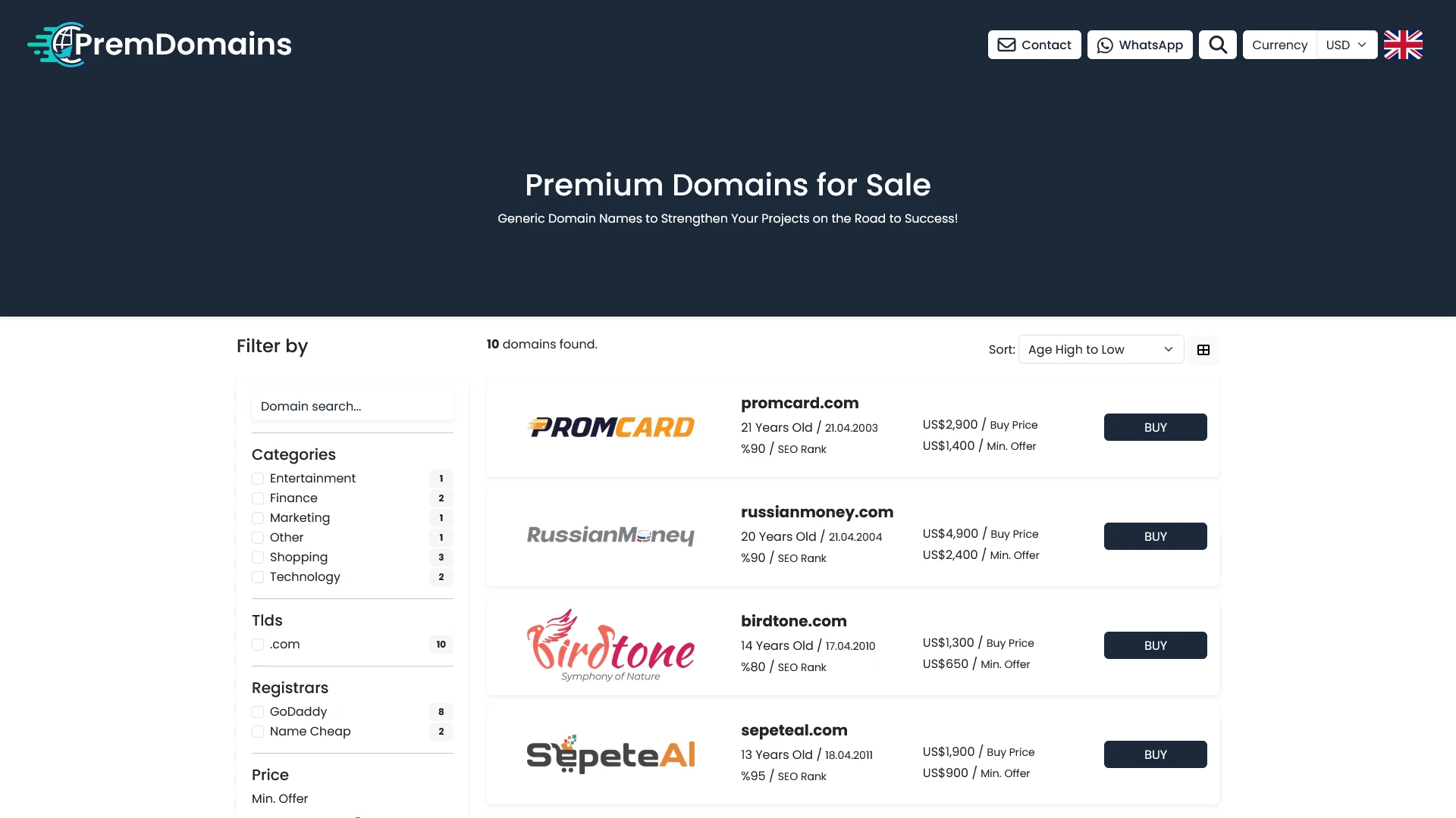 PremDomains - Search and Buy Premium and Generic Domains